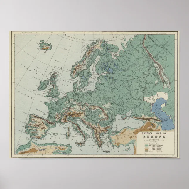 Physical Map of Europe Poster | Zazzle