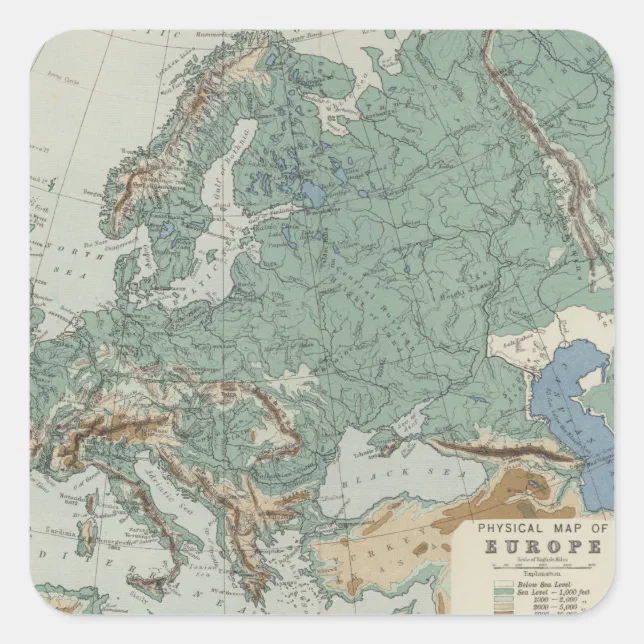 Physical Map of Europe Square Sticker | Zazzle