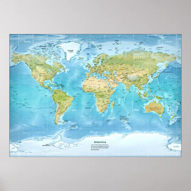 Physical World map miller projection Poster | Zazzle