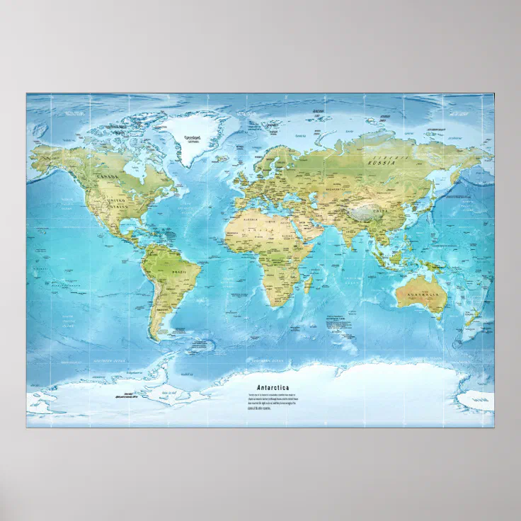 Physical World map miller projection Poster | Zazzle