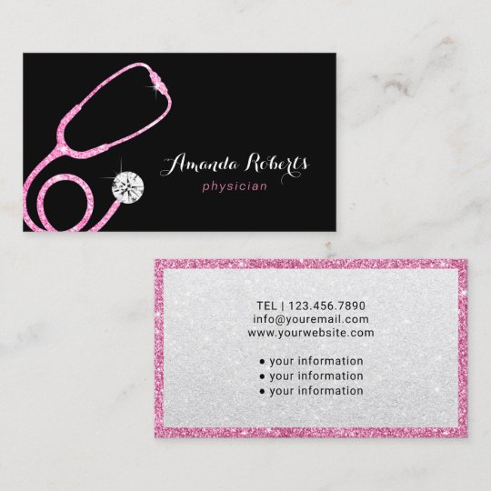Physician Modern Pink Glitter Stethoscope Doctor Business Card | Zazzle.com