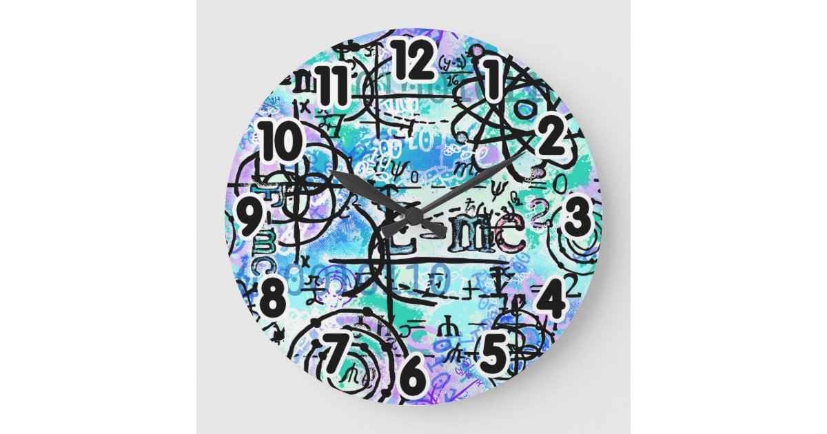 Physics and Math Symbols Nerdy Large Clock | Zazzle