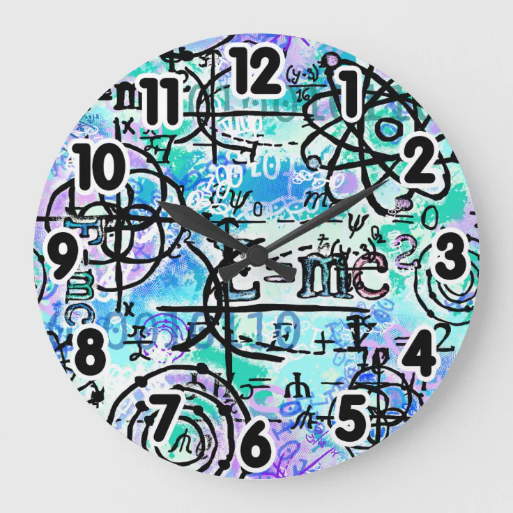 Physics and Math Symbols Nerdy Large Clock | Zazzle