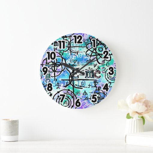 Physics and Math Symbols Nerdy Large Clock | Zazzle
