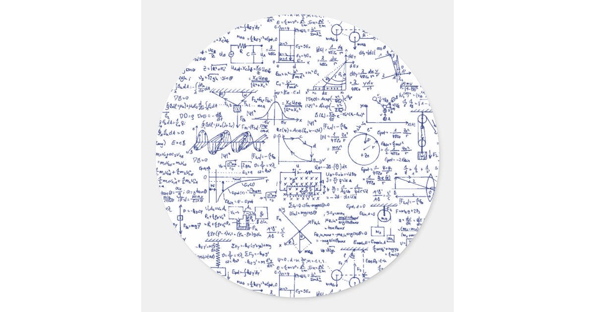 Physics Equations in Blue Pen // Classic Round Sticker | Zazzle