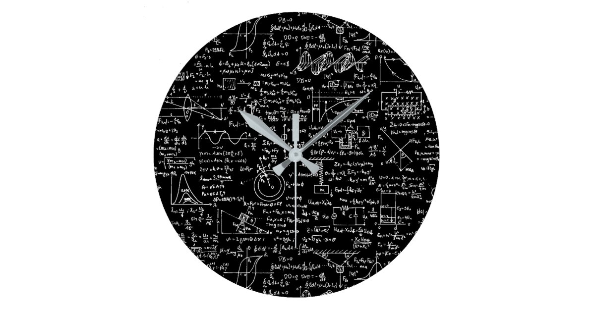 Physics Equations on Black // Large Clock | Zazzle
