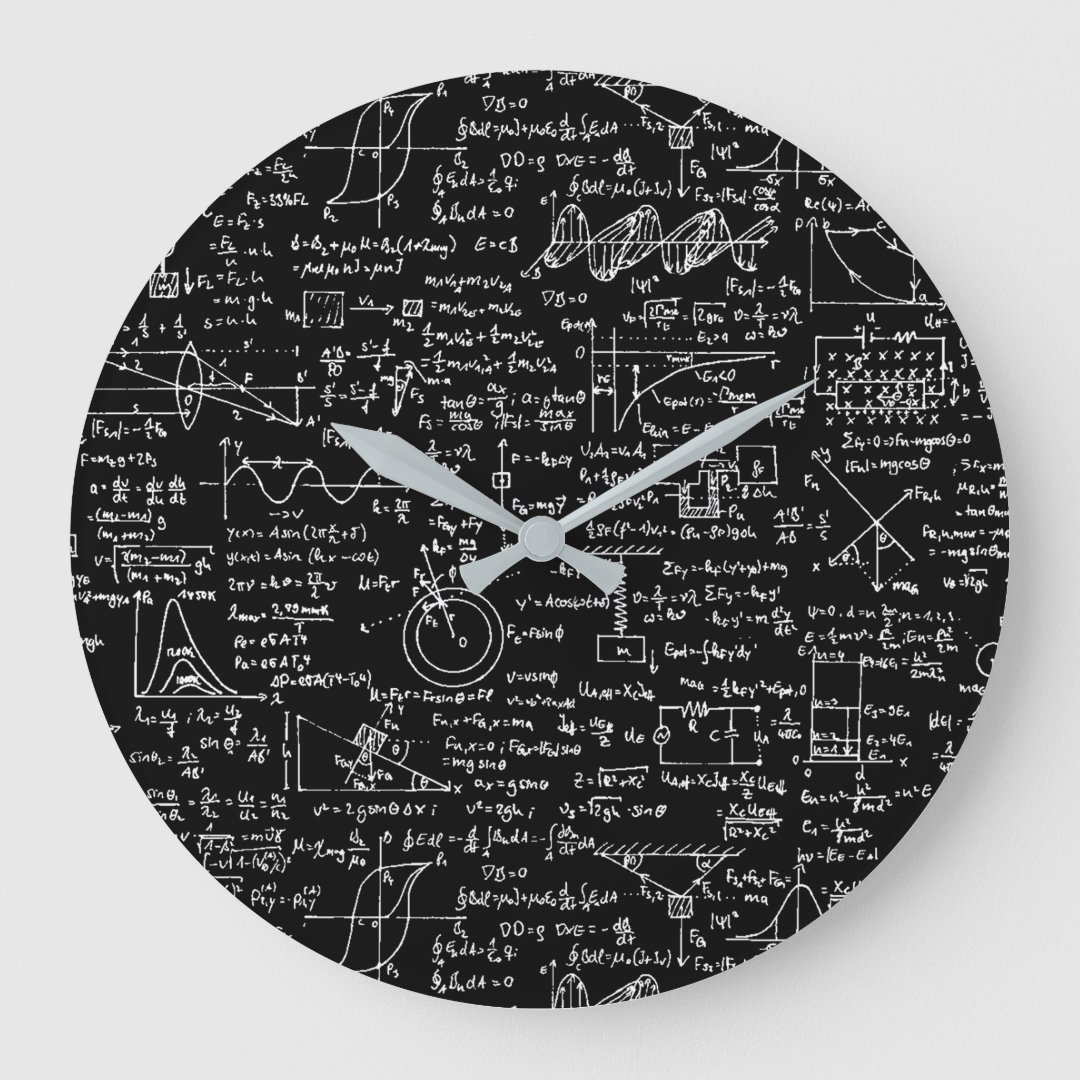 Physics Equations on Black // Large Clock | Zazzle