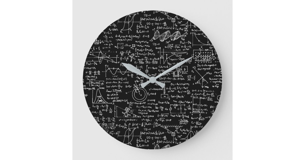 Physics Equations on Black // Large Clock | Zazzle
