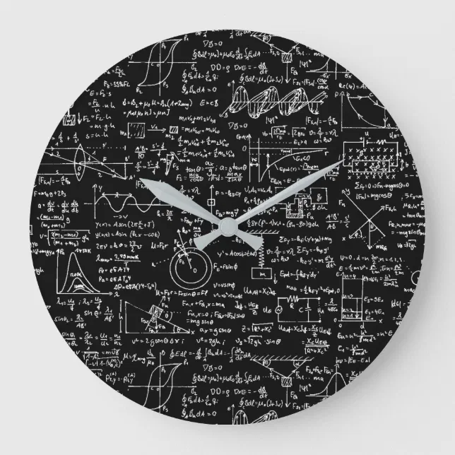Physics Equations on Black // Large Clock | Zazzle