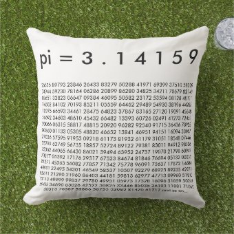 pi= 3.14159 Black White Math Science pi Day Digits Outdoor Pillow | Zazzle
