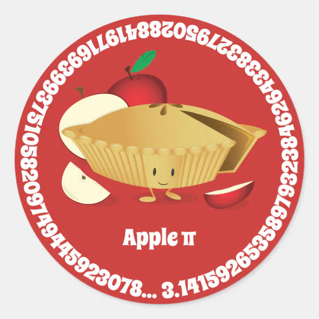 Pi Day Apple Pie Cartoon Character Numbers Classic Round Sticker | Zazzle