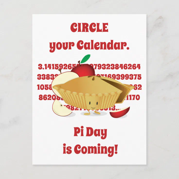 Pi Day Apple Pie Cartoon Red Numbers Postcard | Zazzle