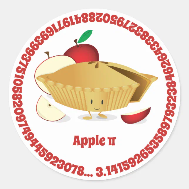Pi Day Apple Pie Cute Cartoon Numbers Classic Round Sticker | Zazzle