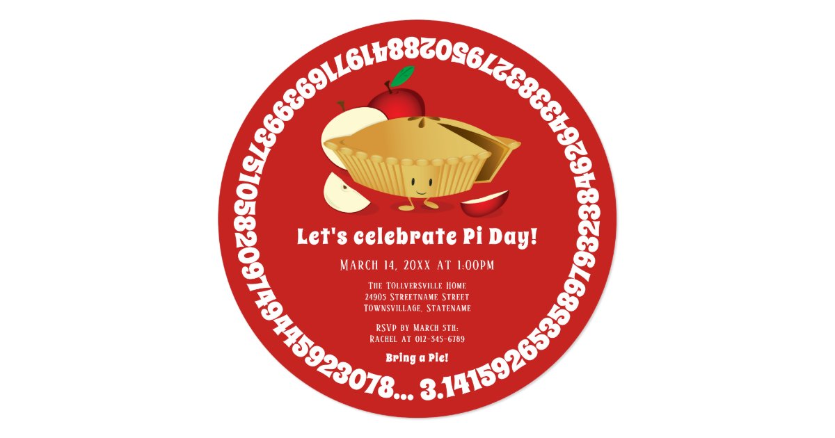 Pi Day Apple Pie Party Red Math Holiday Invitation | Zazzle.com