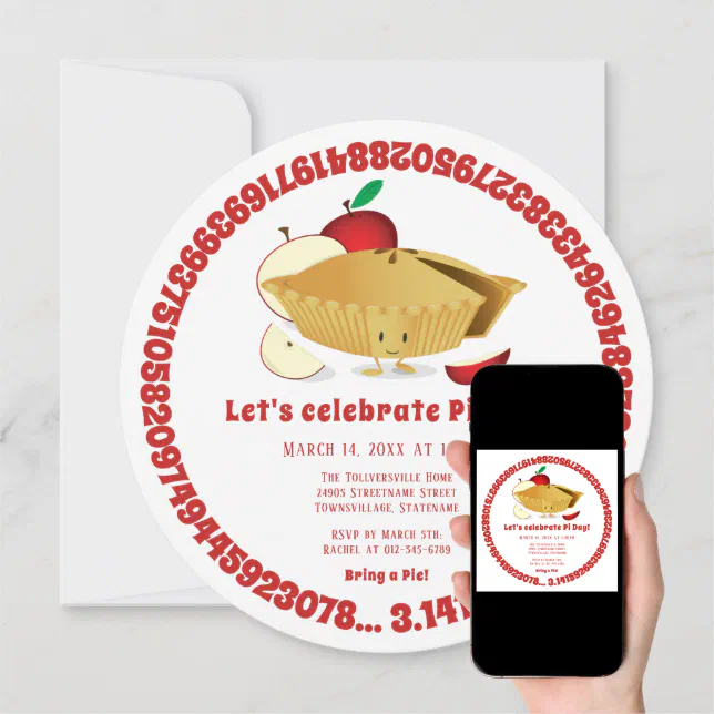 Pi Day Apple Pie Party Red White Math Holiday Invitation | Zazzle