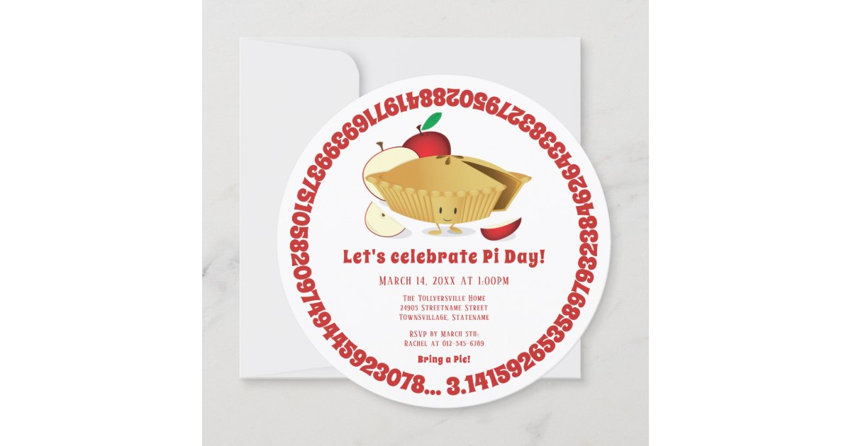 Pi Day Apple Pie Party Red White Math Holiday Invitation | Zazzle