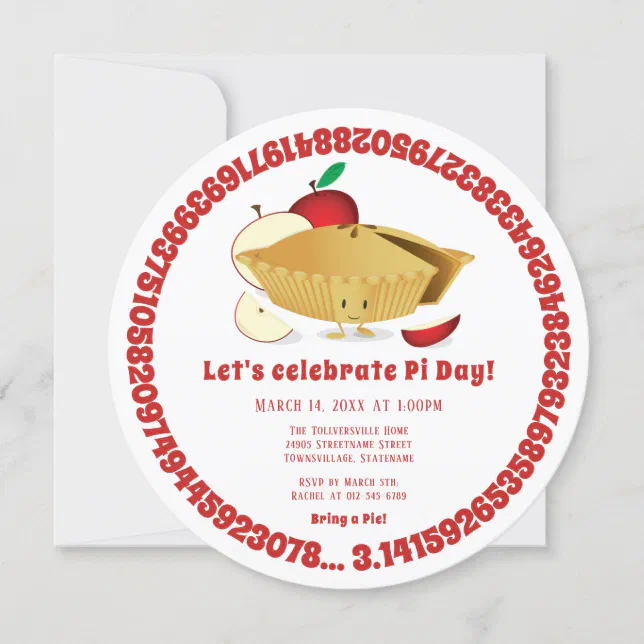 Pi Day Apple Pie Party Red White Math Holiday Invitation | Zazzle