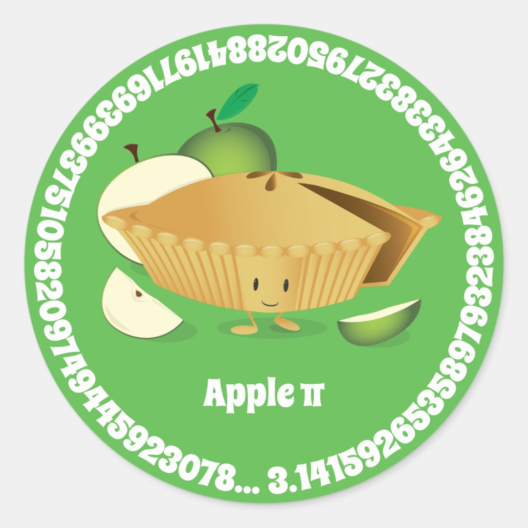 Pi Day Green Apple Pie Cartoon Character Numbers Classic Round Sticker ...
