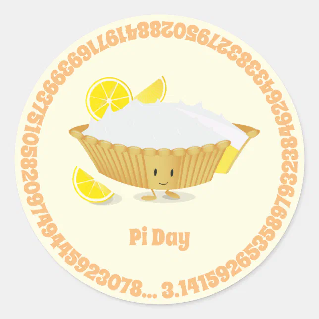 Pi Day Lemon Meringue Pie Cartoon Character Classic Round Sticker | Zazzle