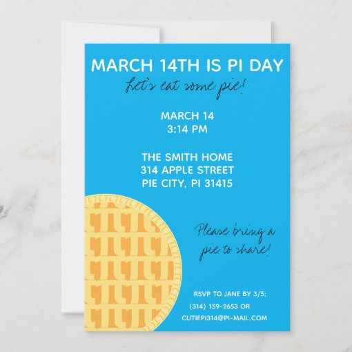 Pi Day Party Invitation w/ Pi Digits on Back! | Zazzle