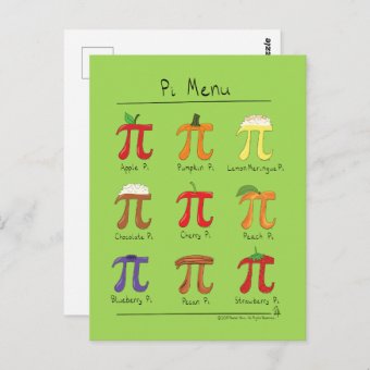 Pi Menu Cute Math Pi Day Postcard | Zazzle