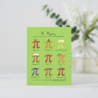 Pi Menu Cute Math Pi Day Postcard | Zazzle