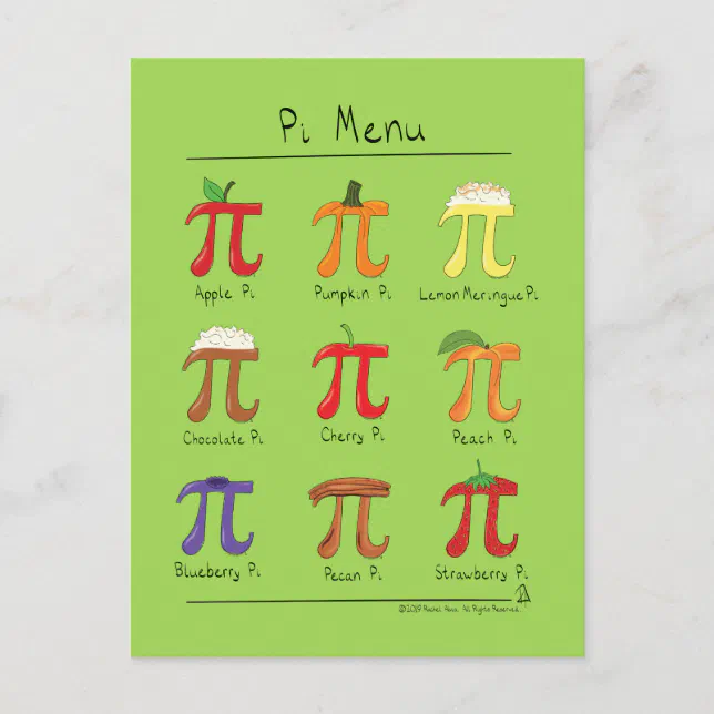 Pi Menu Cute Math Pi Day Postcard | Zazzle