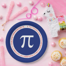 Pi Symbol in Circle on Navy Blue Paper Plates | Zazzle