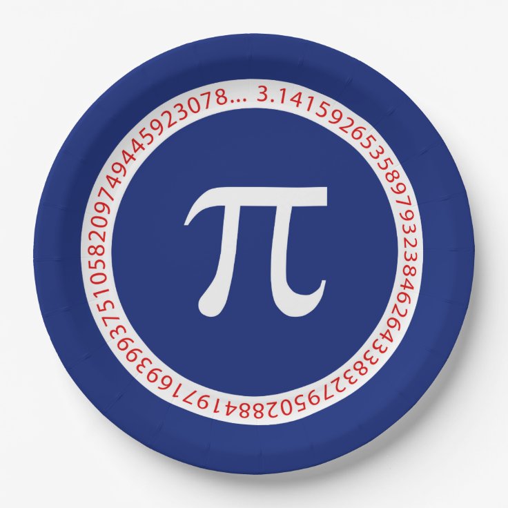 Pi Symbol in Circle on Navy Blue Paper Plates | Zazzle