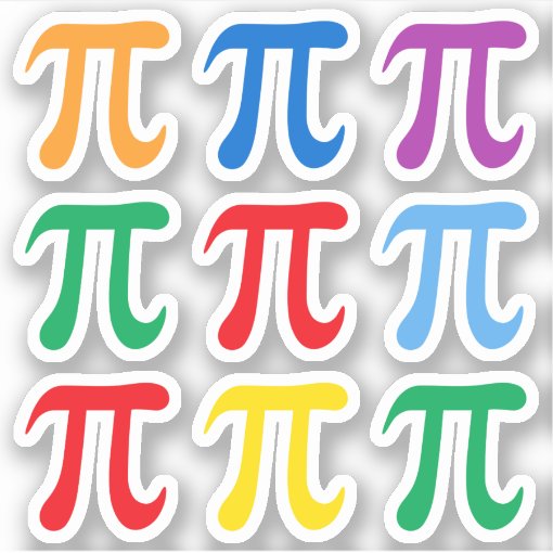 Pi symbol stickers, set of nine in many colors sticker | Zazzle