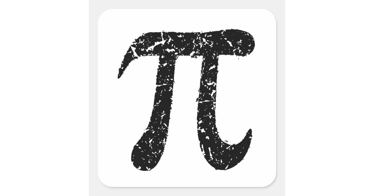 Pi symbol stickers, worn distressed geeky black square sticker | Zazzle