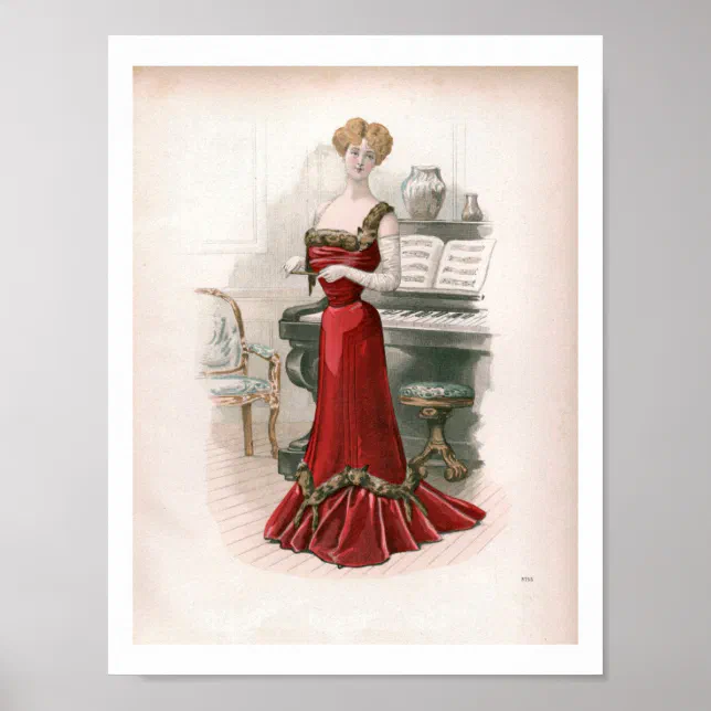 Pianist Vintage Edwardian Fashion Illustration Poster | Zazzle