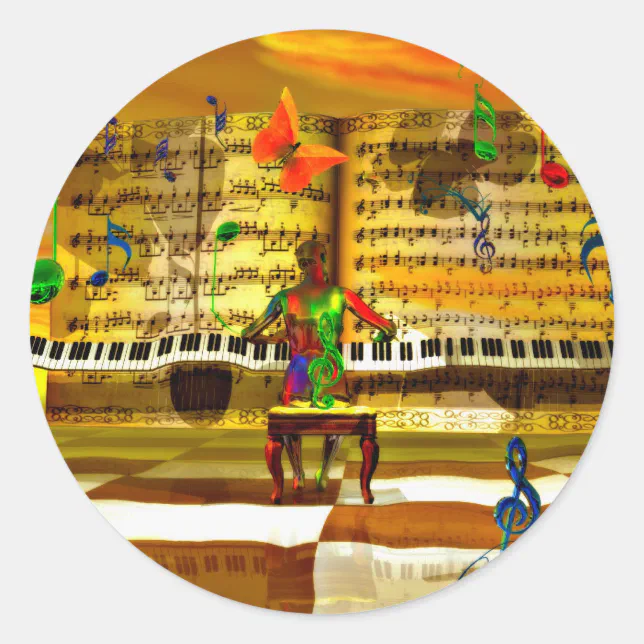 Piano art classic round sticker | Zazzle