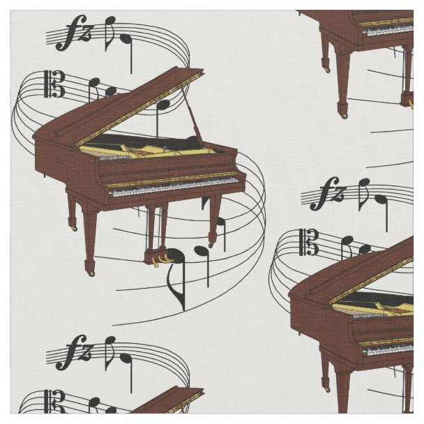 Piano Keys with Blue effect musical notes Fabric | Zazzle