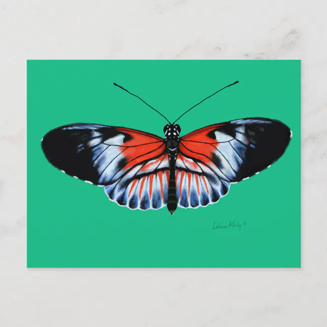 Piano Key Butterfly Painting with Black, Red Wings Postcard | Zazzle