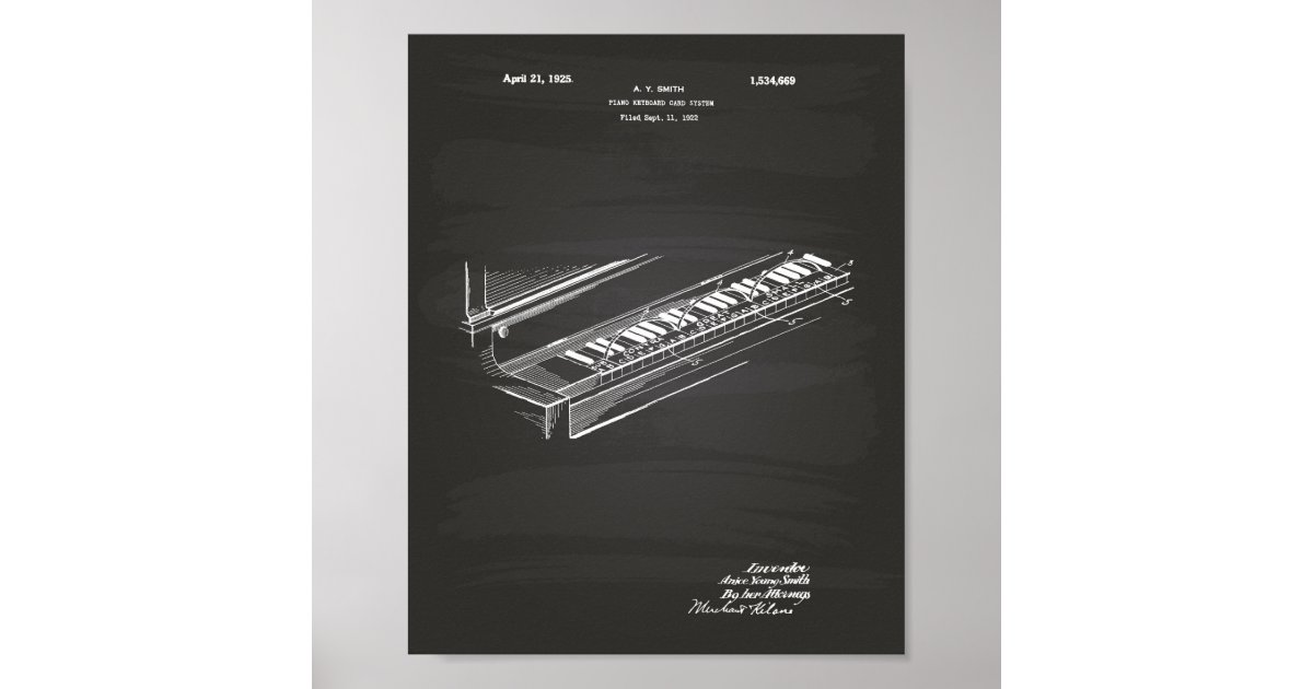 Piano Keyboard 1925 Patent Art Chalkboard Poster | Zazzle