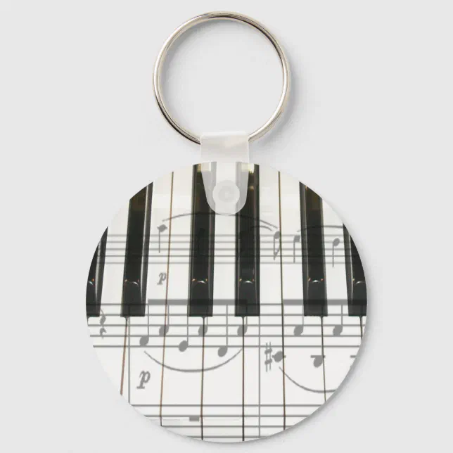 Piano Keyboard and Music Notes Keychain | Zazzle