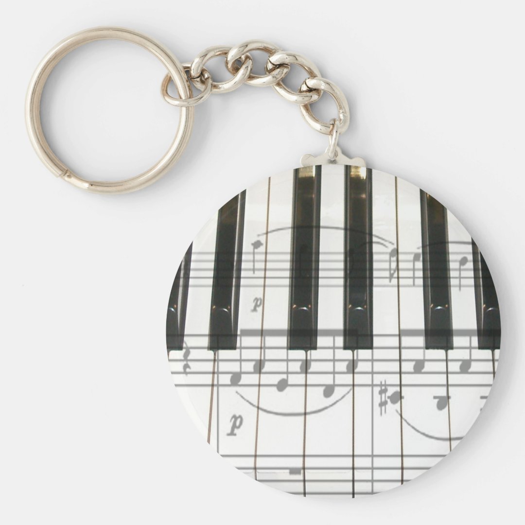 Piano Keyboard and Music Notes Keychain | Zazzle