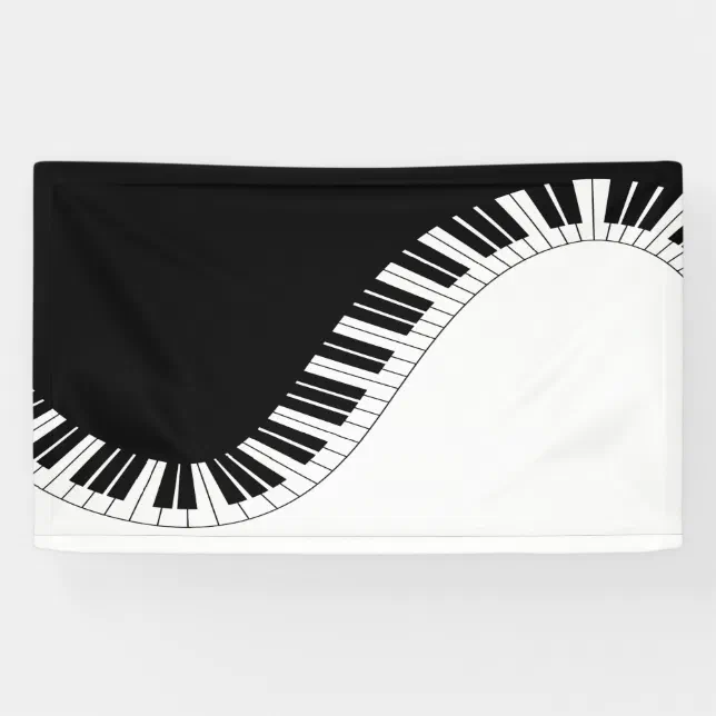 Piano Keyboard Black and White Music Design Banner | Zazzle