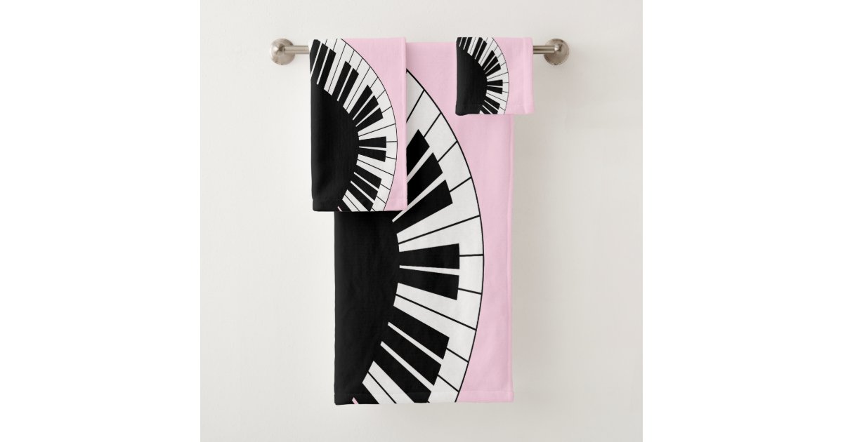 Piano Keyboard Black and White Music Design Pink Bath Towel Set | Zazzle