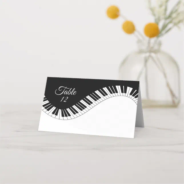 Piano Keyboard Black and White Music Design Place Card | Zazzle