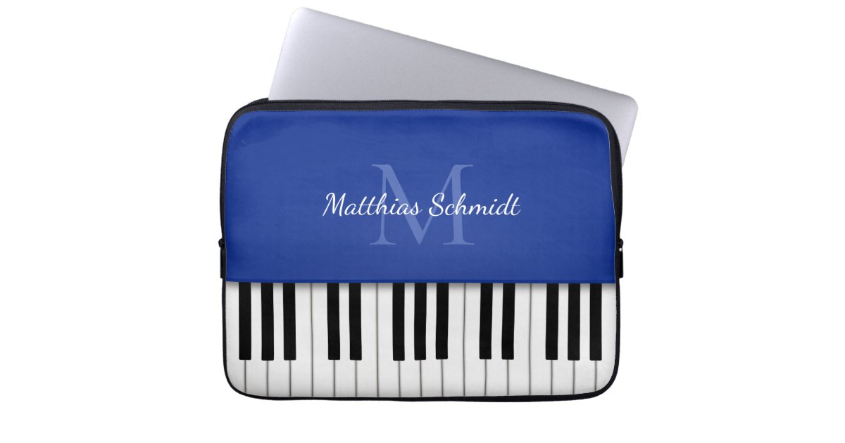 Piano Keyboard Monogrammed Personalized Royal Blue Laptop Sleeve | Zazzle
