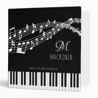 Piano Keyboard Music Notes Monogram Custom Color 3 Ring Binder | Zazzle