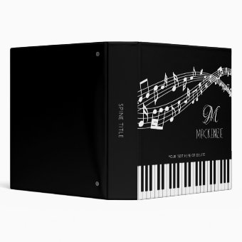 Piano Keyboard Music Notes Monogram Custom Color 3 Ring Binder | Zazzle