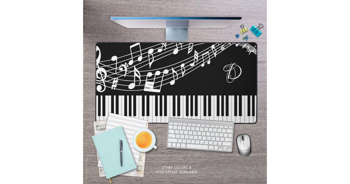 Piano Keyboard Music Notes Monogram Desk Mat | Zazzle