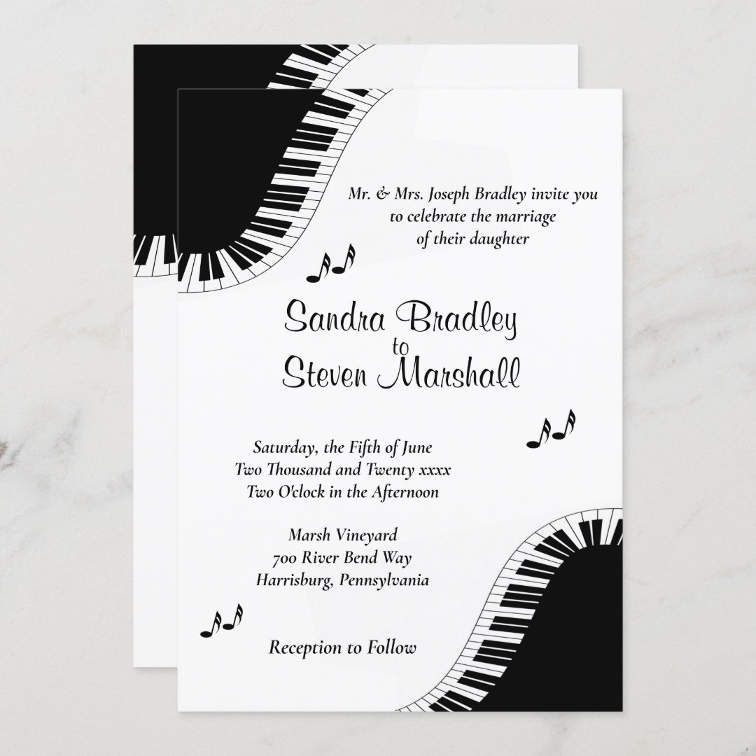 Piano Keyboard Music Wedding Theme Invitation | Zazzle