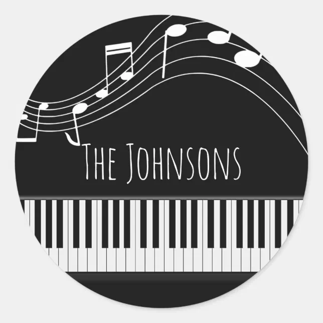 Piano Keyboard & Musical Notes Classic Round Sticker | Zazzle