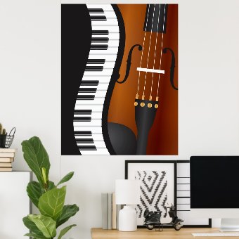 Piano Keyboards Wavy Border with Violin Poster | Zazzle