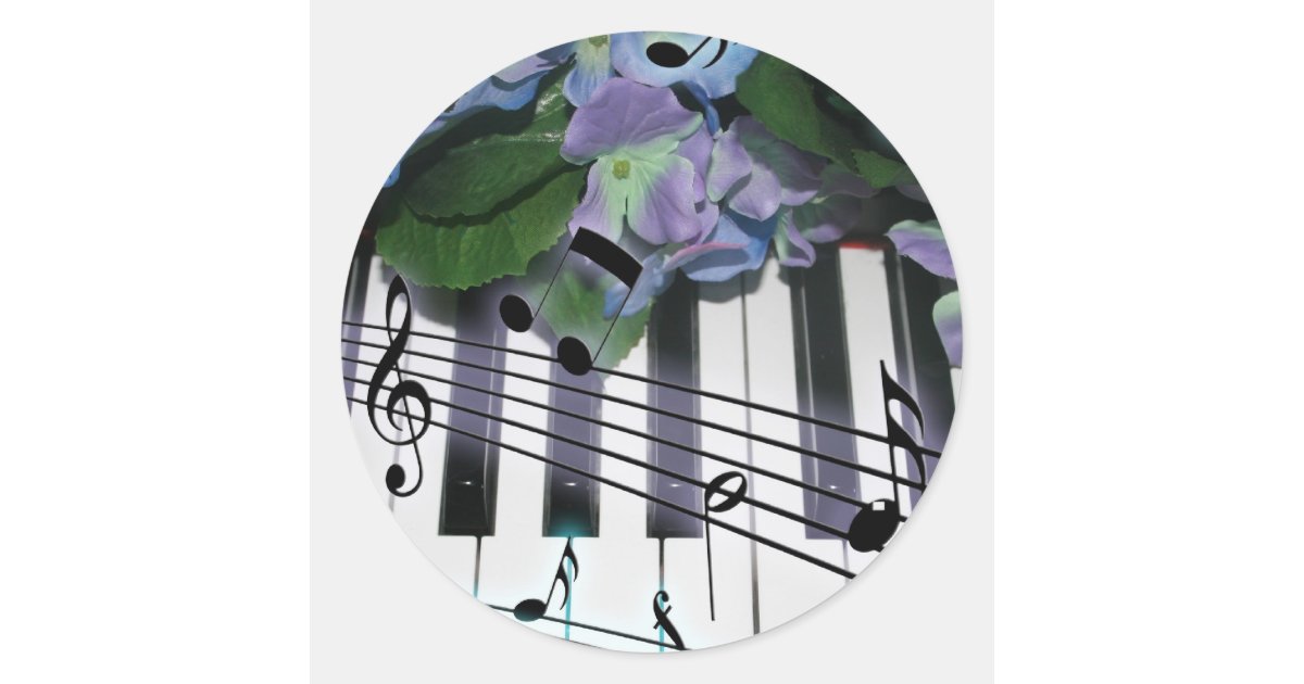 Piano Keys and Flowers Classic Round Sticker | Zazzle