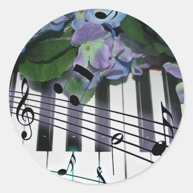Piano Keys and Flowers Classic Round Sticker | Zazzle